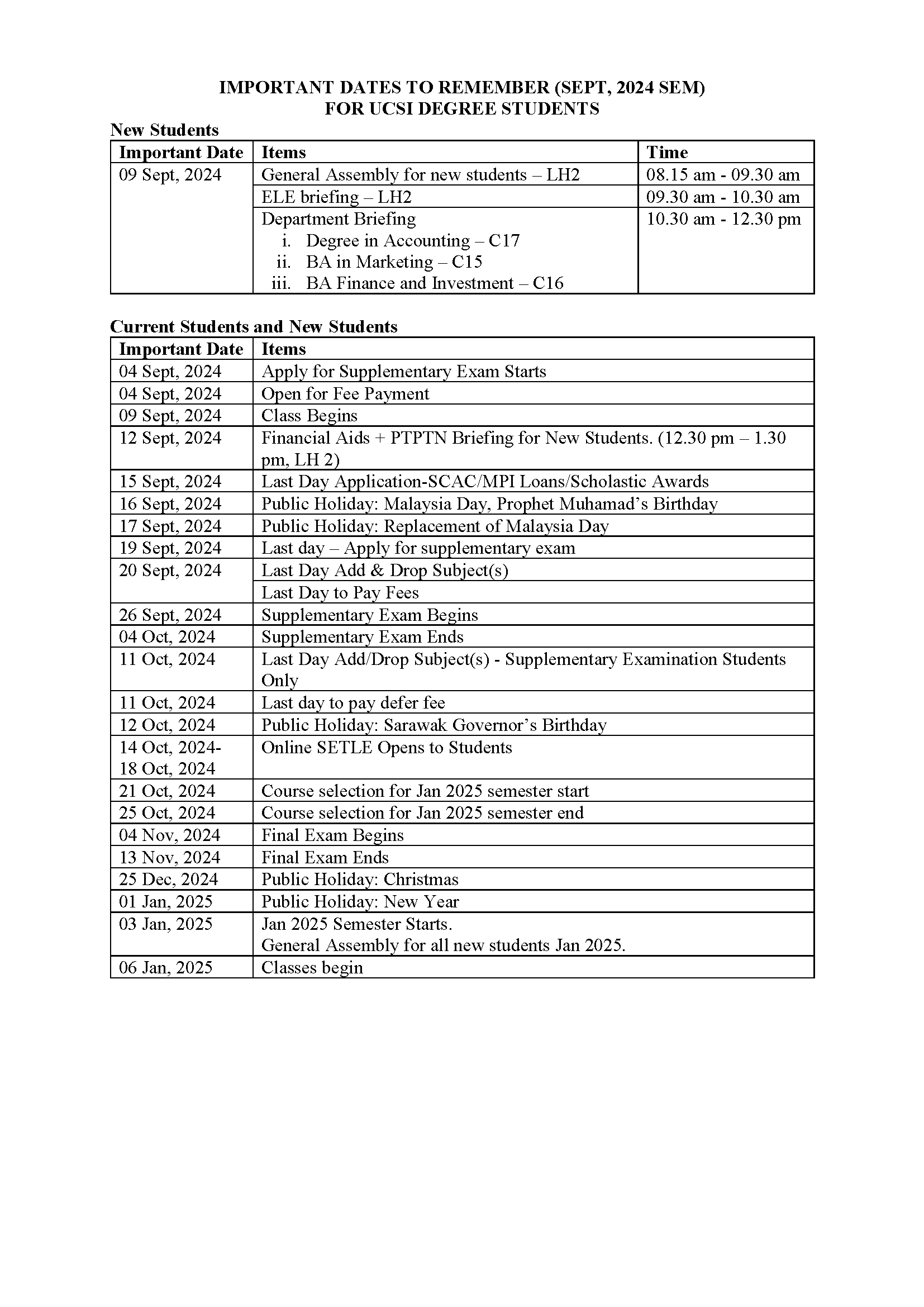 Academic Calendar – Methodist Pilley Institute